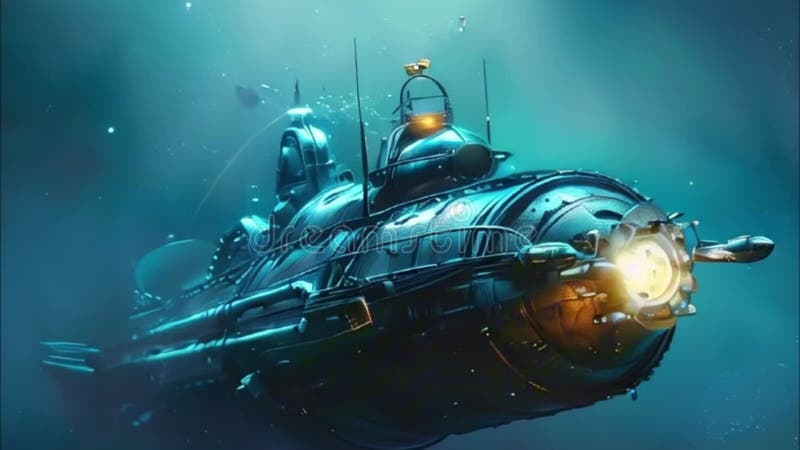Large Bathyscaphe Floating in Middle of Deep Ocean during Exploration ...
