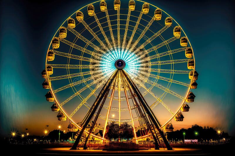 Large Beafully Illuminated Ferris Wheel in Amusement Park in Evening ...