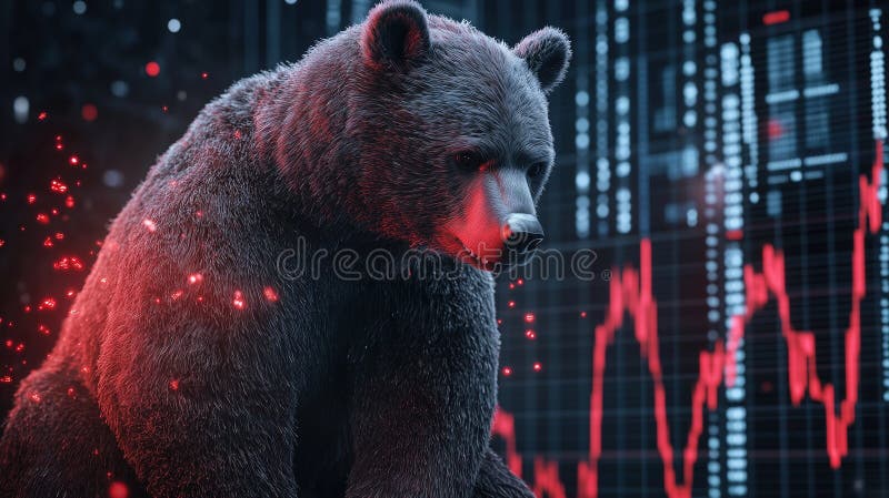 A Large Bear with a Red Stock Market on a Computer Screen. the Bear ...