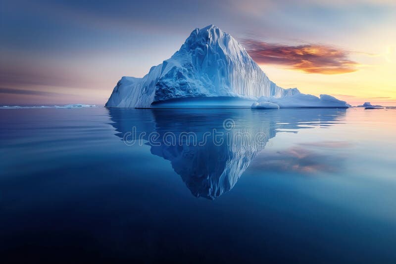 A Large Beautiful Blue Iceberg Against a Background of a Bright Sunset ...