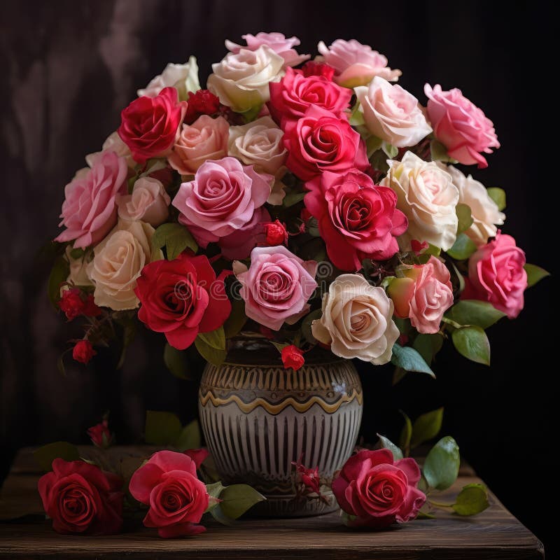 Large Beautiful Bouquet of Red Roses Stock Illustration - Illustration ...