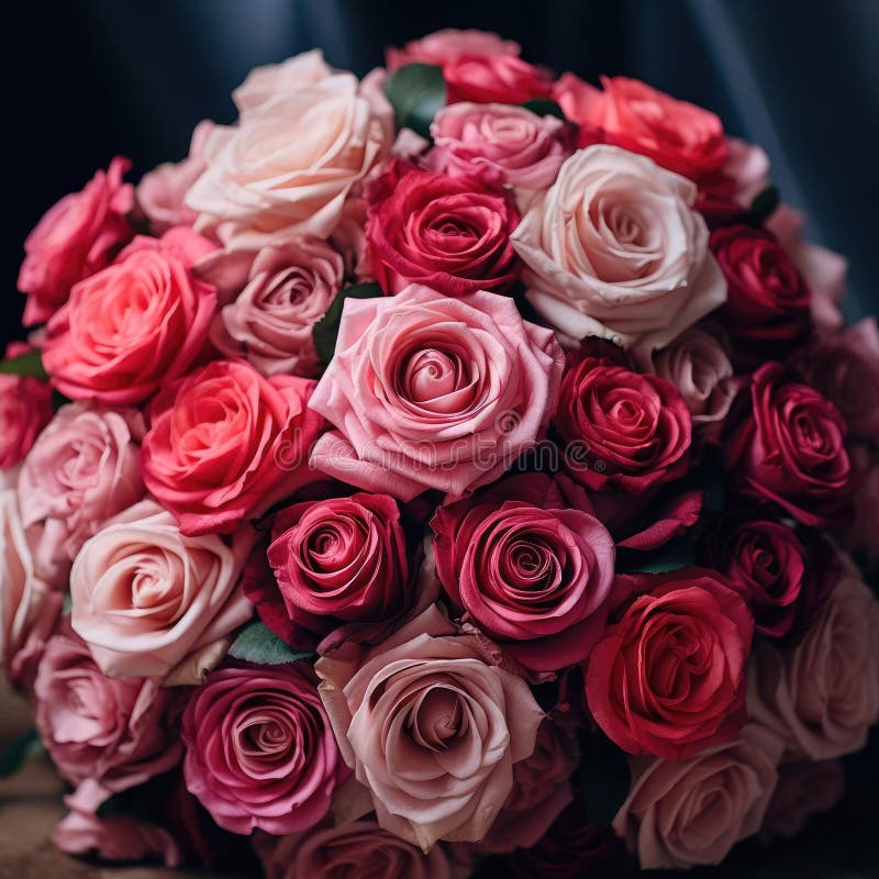 Large Beautiful Bouquet of Red Roses Stock Illustration - Illustration ...