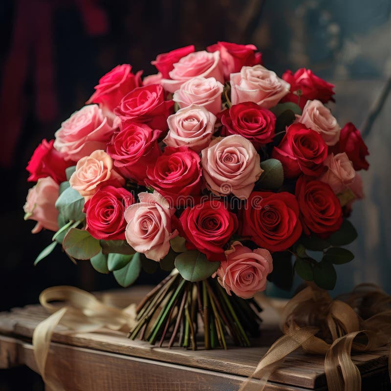 Large Beautiful Bouquet of Red Roses Stock Illustration - Illustration ...