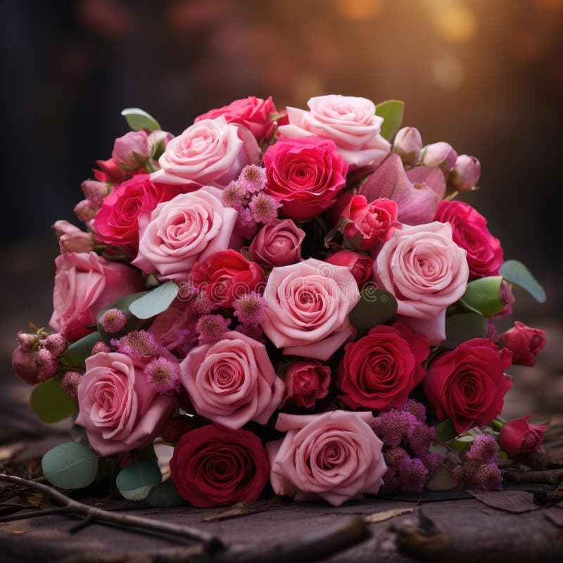 Large Beautiful Bouquet of Red Roses Stock Illustration - Illustration ...