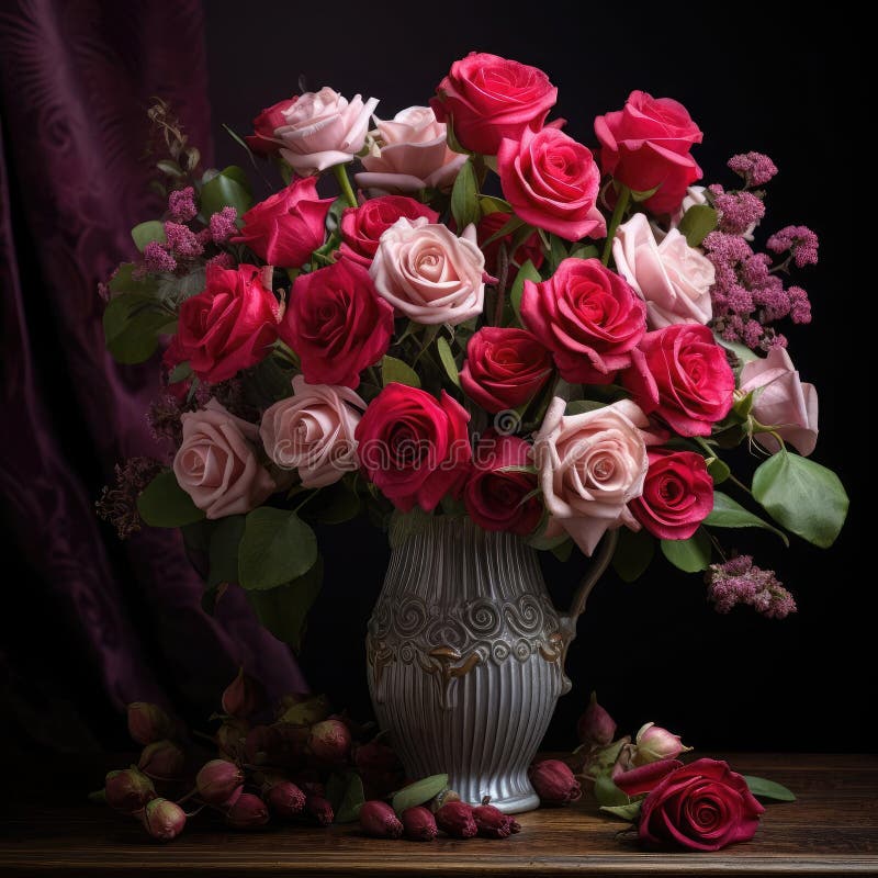 Large Beautiful Bouquet of Red Roses Stock Illustration - Illustration ...