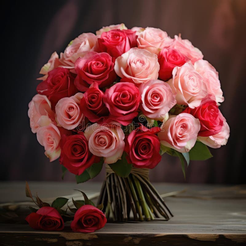 Large Beautiful Bouquet of Red Roses Stock Illustration - Illustration ...