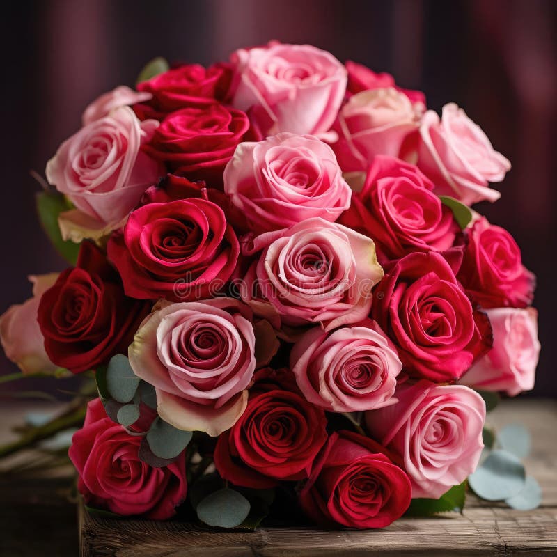 Large Beautiful Bouquet of Red Roses Stock Illustration - Illustration ...