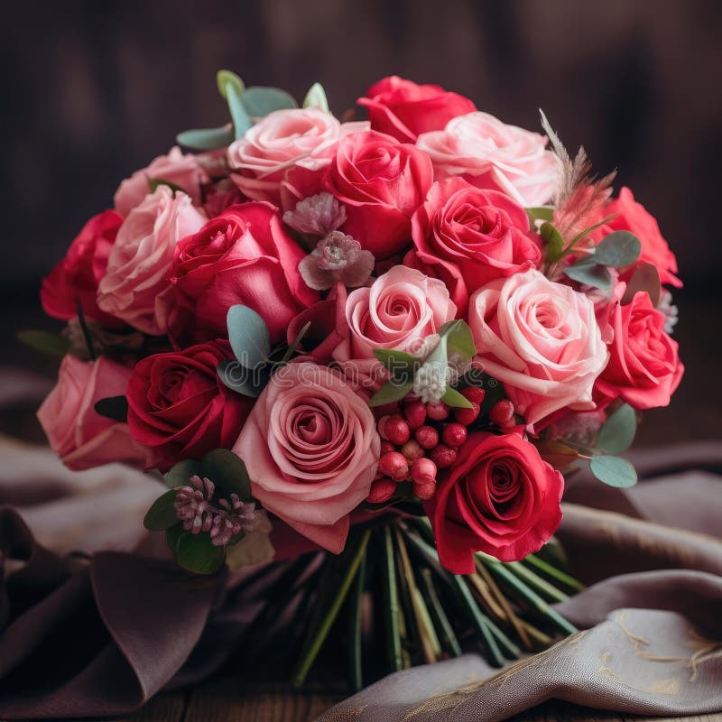 Large Beautiful Bouquet of Red Roses Stock Illustration - Illustration ...