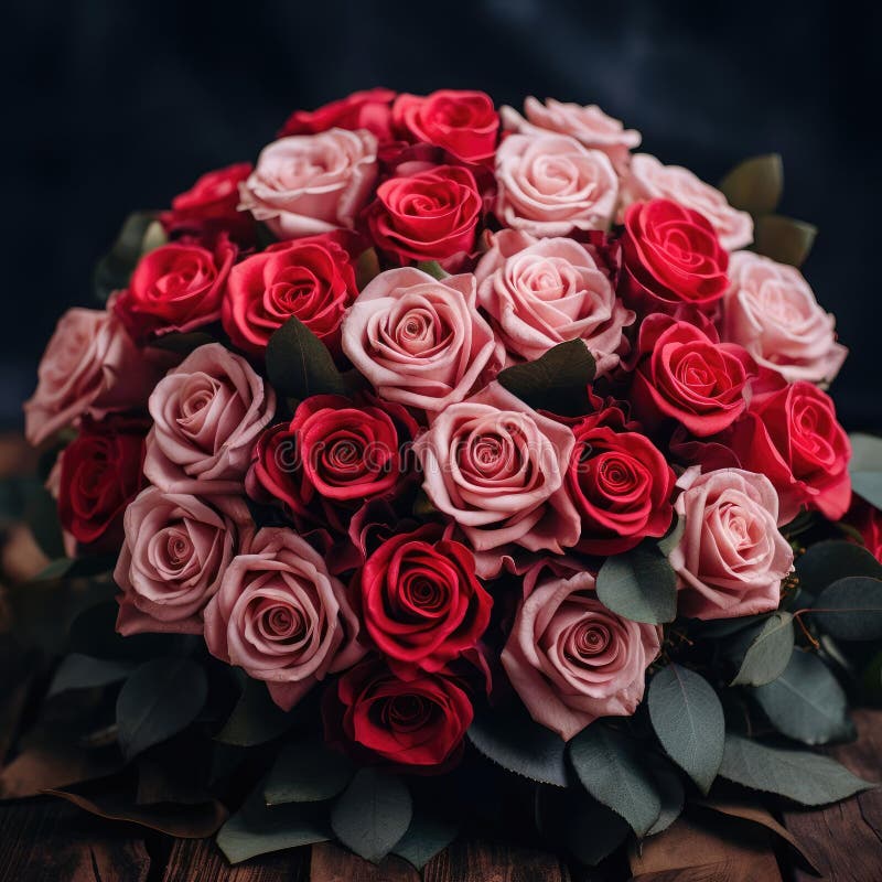 Large Beautiful Bouquet of Red Roses Stock Illustration - Illustration ...