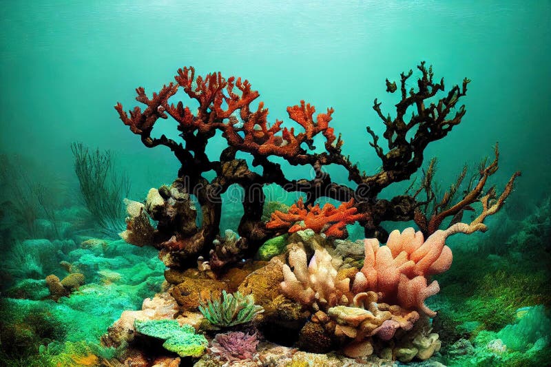 Large Beautiful Coral Reefs at Bottom Underwater Seascape. Stock ...