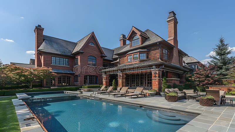 A Large Beautiful Pool in Front of a Large House Stock Photo - Image of ...