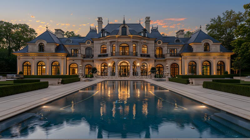 A Large Beautiful Pool in Front of a Large House Stock Photo - Image of ...