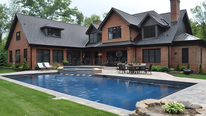 A Large Beautiful Pool in Front of a Large House Stock Photo - Image of ...