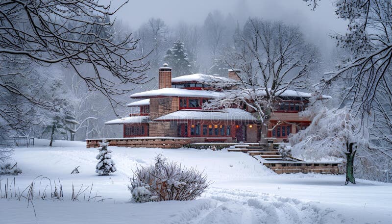 Large Beautiful Snow-covered Building in Winter Season, AI-generated ...