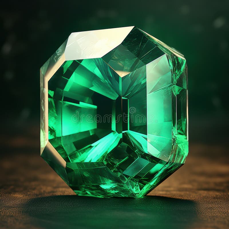 A Large, Beautifully Cut Emerald Sparkles in the Soft Light, Carefully ...