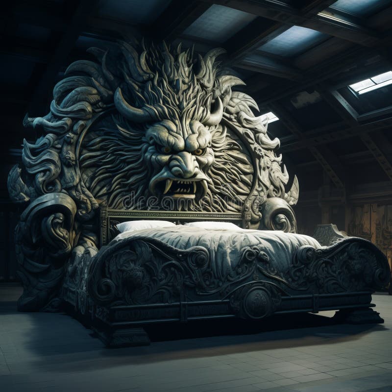 A Large Bed with a Demon Head on Top of it Stock Illustration ...
