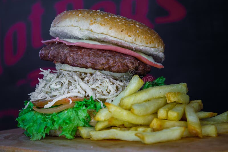 Large beef chicken burger stock photo. Image of isolated - 212374738