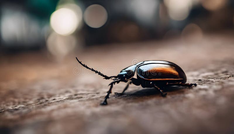 A Large Beetle with a Shiny Black Shell and Gold Eyes Ai Generated ...
