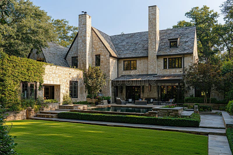 Large Beige House with Backyard Stock Photo - Image of large, suburbs ...