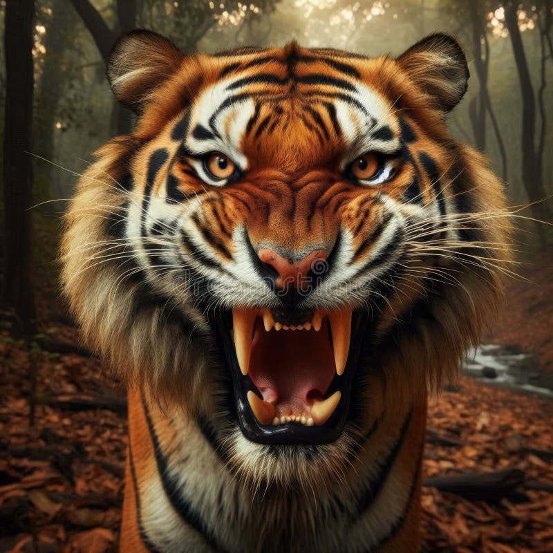 A Large Bengal Tiger in the Dense Forests of India, Baring Its Teeth ...