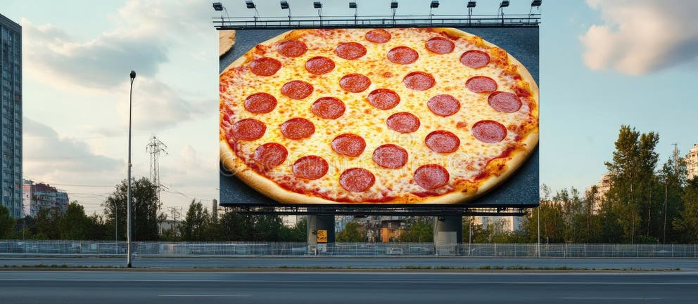 A Large Billboard Advertises a Pepperoni Pizza Stock Illustration ...