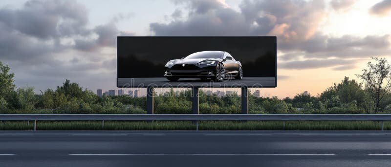 A Large Billboard Advertising a Car on a Highway Stock Illustration ...