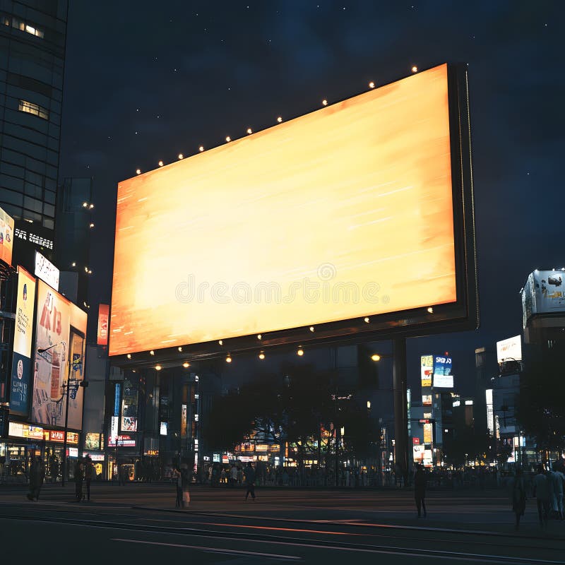 Large Billboard Advertising at Night in a Busy Urban Setting Stock ...