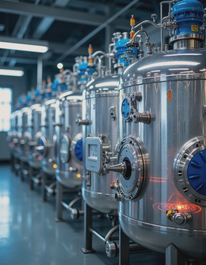 Large Bio-reactors in a Modern Fermentation Lab, Showcasing Advanced ...