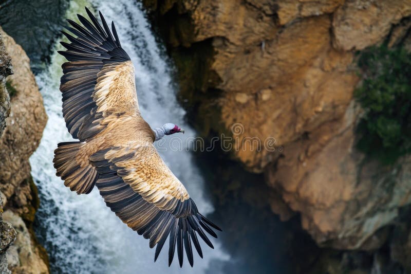 A Large Bird in Flight Above a Waterfall, Great for Nature or Travel ...