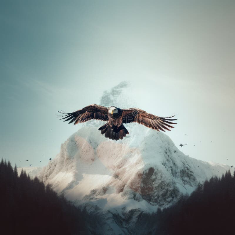 A Large Bird Flying Over a Snow Covered Mountain. Generative AI Image ...