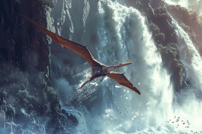 A Large Bird is Flying Over a Waterfall Stock Photo - Image of ...
