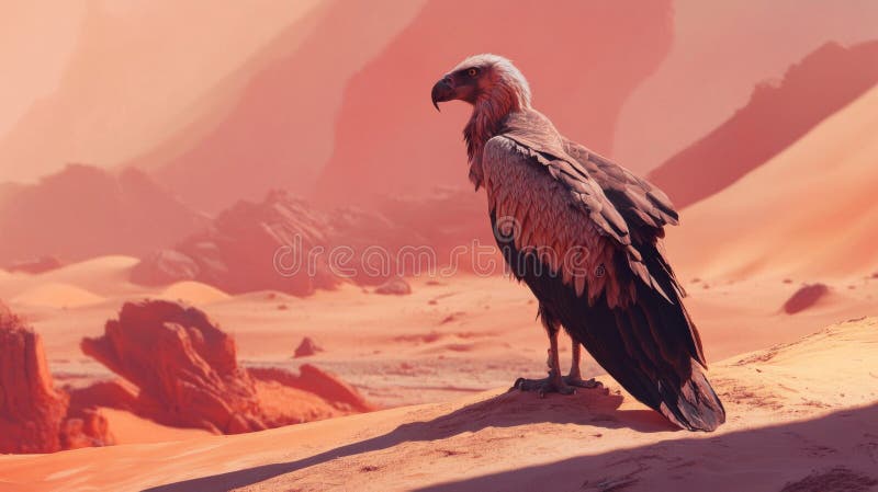 Large Bird of Prey in a Red Desert Landscape Stock Illustration ...