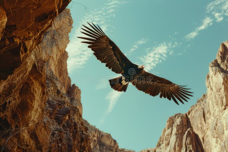A Large Bird Soaring Above a Rugged Rocky Cliff Stock Image - Image of ...