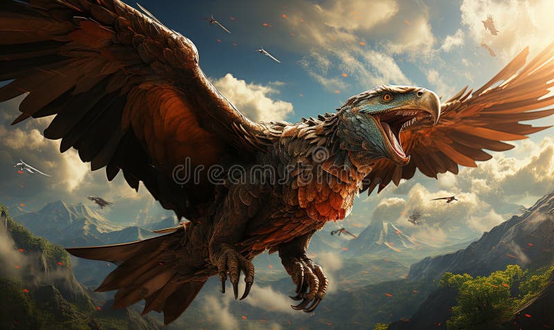 Large Bird Soaring through Cloudy Sky Stock Image - Image of nature ...