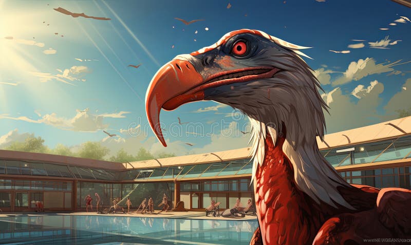 Large Bird Next To Swimming Pool Stock Image - Image of pool, water ...