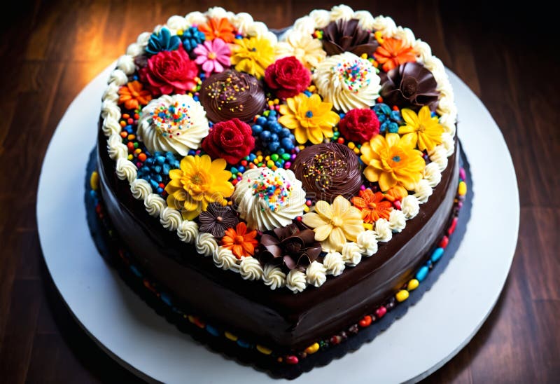 Large Birthday Cake with Chocolate Layer Form of Heart. Generative AI ...