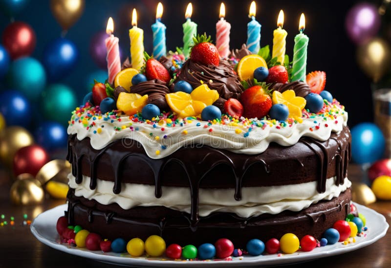 Large Birthday Cake with Chocolate Layer. Generative AI Stock ...