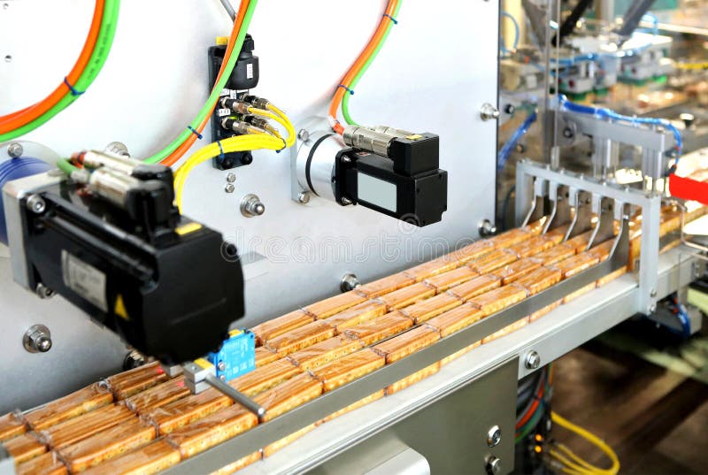 Large Biscuit Factory. a Line of Biscuits in a Large Factory. Packing ...