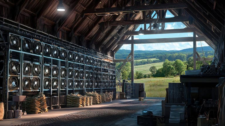 Large Bitcoin Mining Farm in Rural Barn Stock Image - Image of barn ...