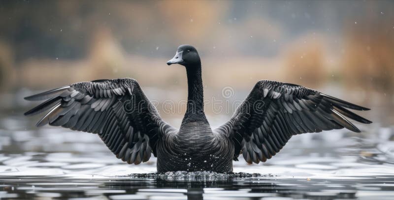 A Large Black Bird with Wings Spread Out in the Water, AI Stock Image - Image of mallard, color ...