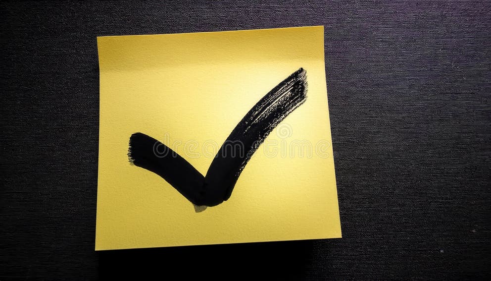 Checkmark Drawn on a Yellow Sticky Note Placed on a Dark Surface ...