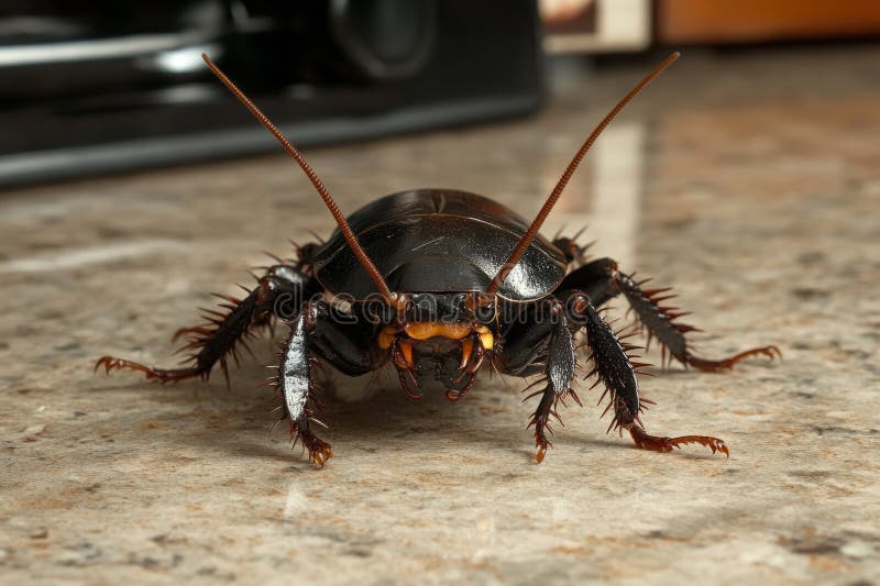 Large Black Cockroach Crawling on Kitchen Countertop Stock Image ...
