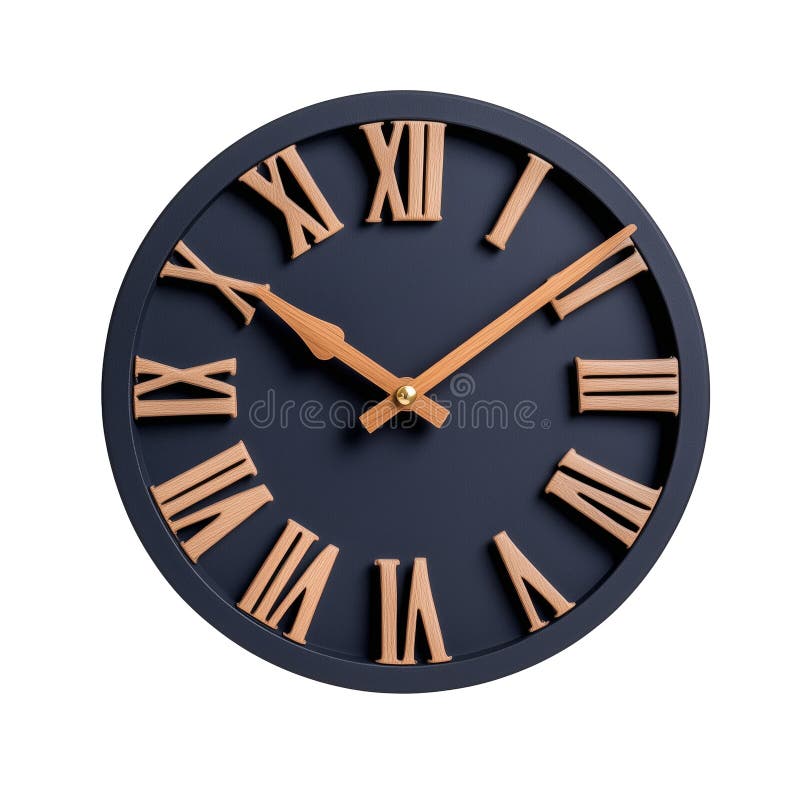 Large Black and Copper Wall Clock with Roman Numerals Isolated on ...