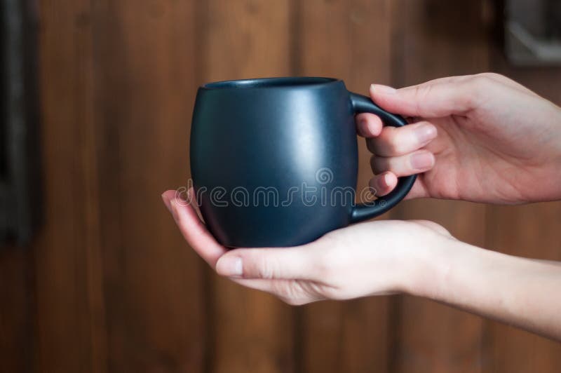 Mug, Black Mug, Cup, Big Cup, in the Hands Stock Photo - Image of ...