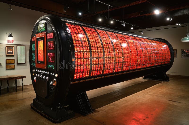 Giant Cylindrical Data Storage Machine with Illuminated Panels Stock ...