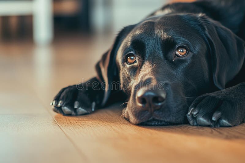 Black Dog on Floor stock photo. Image of laying, calm - 375893976