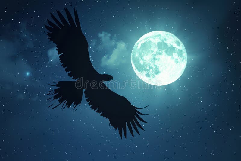 Large Black Eagle is Flying Over a Large Yellow Moon with Generative AI ...