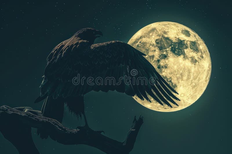 Large Black Eagle is Flying Over a Large Yellow Moon with Generative AI ...