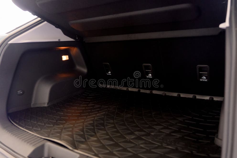 Large Black Empty Car Trunk. Open Car Trunk Close Up Stock Photo ...