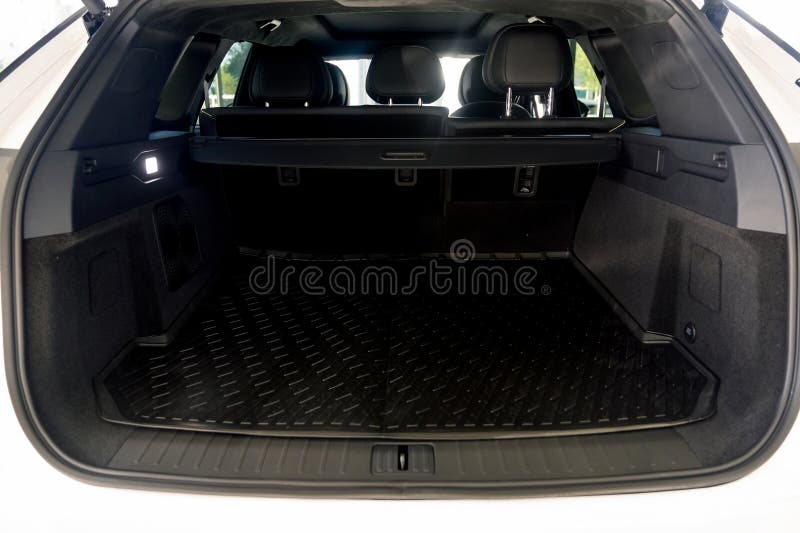 Large Black Empty Car Trunk. Open Car Trunk Close Up Stock Photo ...